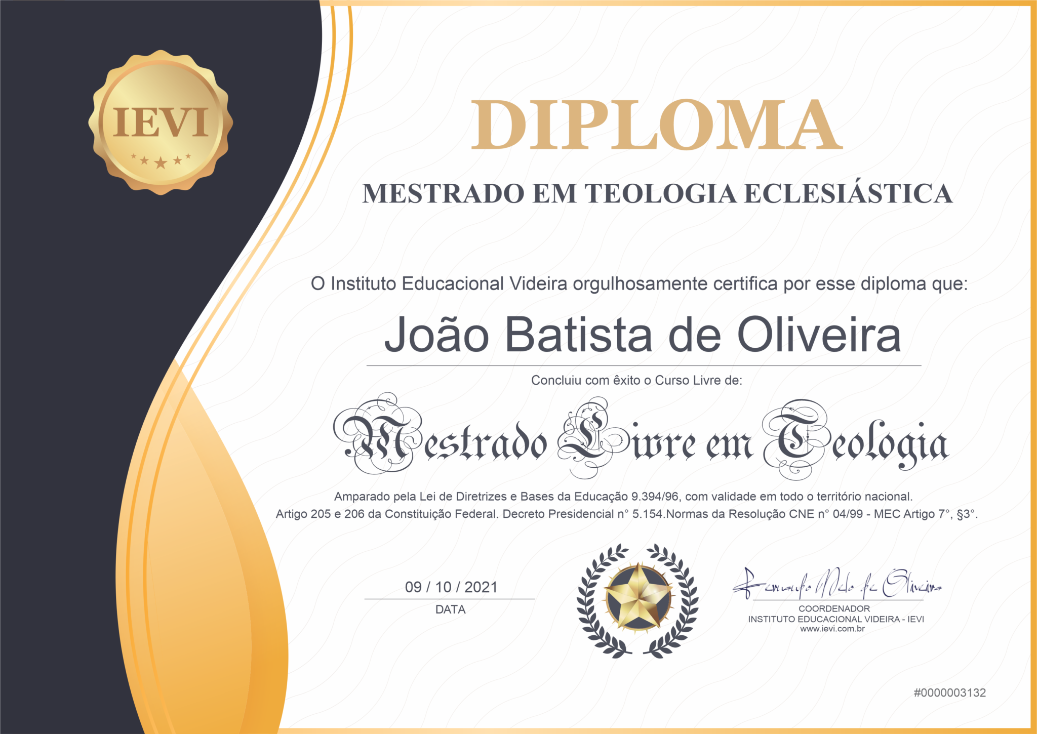 CERTIFICADO DIGITAL - FORMAÇÃO TEOLÓGICA AVANÇADO II - IEVI